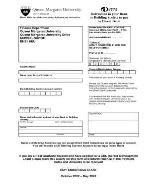 Fillable Online our Direct Debit form - Queen Margaret University Fax ...