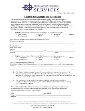 Fillable Online Affidavit for Exemption to Vaccination Fax Email Print - pdfFiller