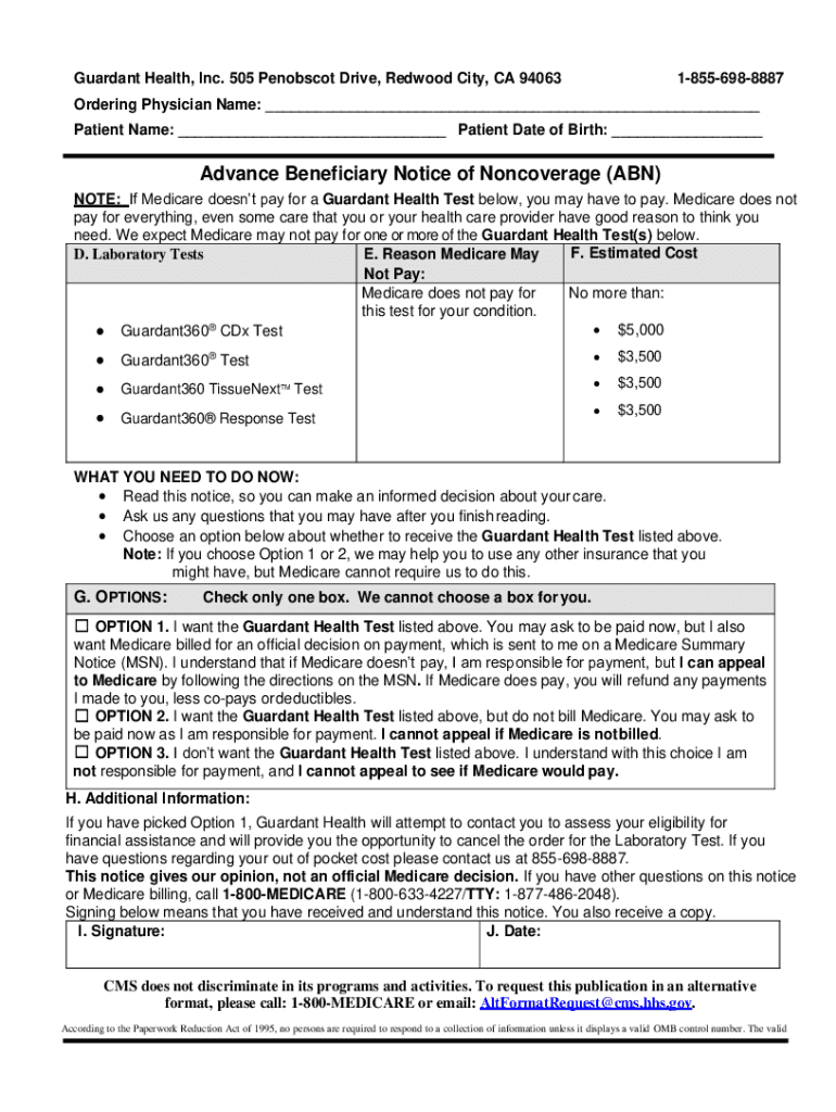 Fillable Online Advance Beneficiary Notice of Noncoverage. Download the ...