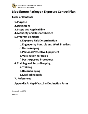 Fillable Online Exposure Control Plan For Compliance With OSHA Standard ...
