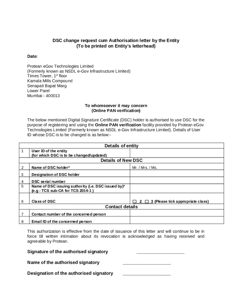 DSC change request cum Authorisation letter - TIN-NSDL Doc Template ...