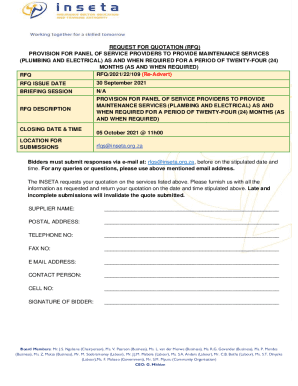 Fillable Online REQUEST FOR QUOTATION (RFQ) PROVISION FOR PANEL ... Fax ...