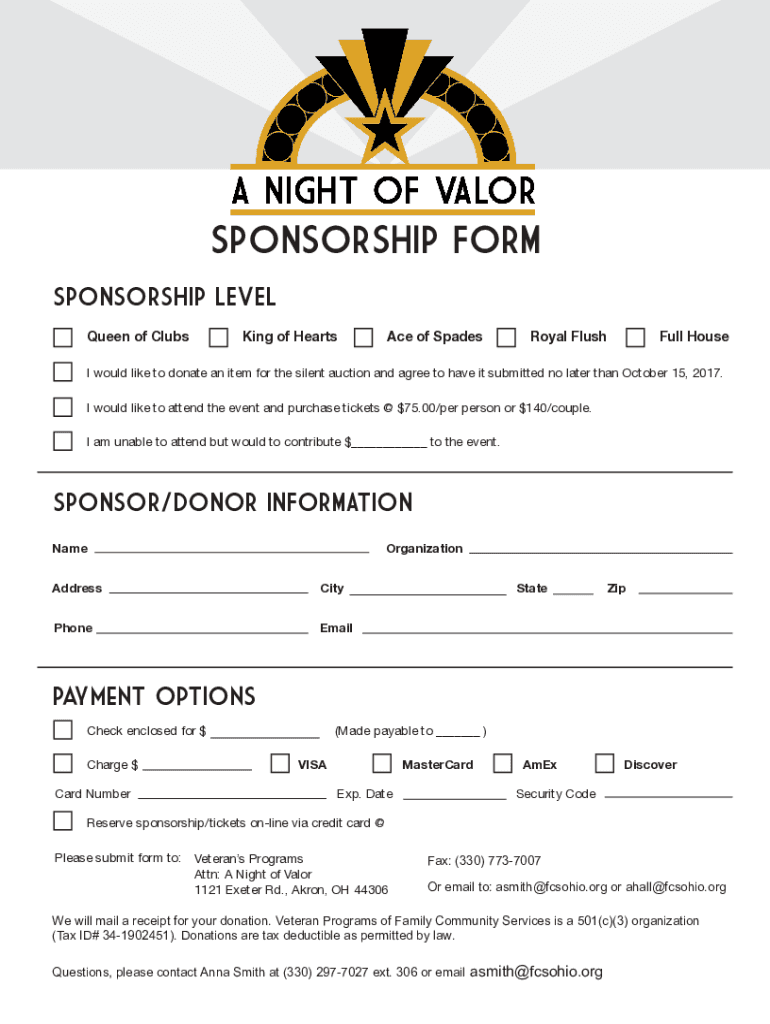 Fillable Online SPONSORSHIP FORM - Family & Community Services, Inc ...