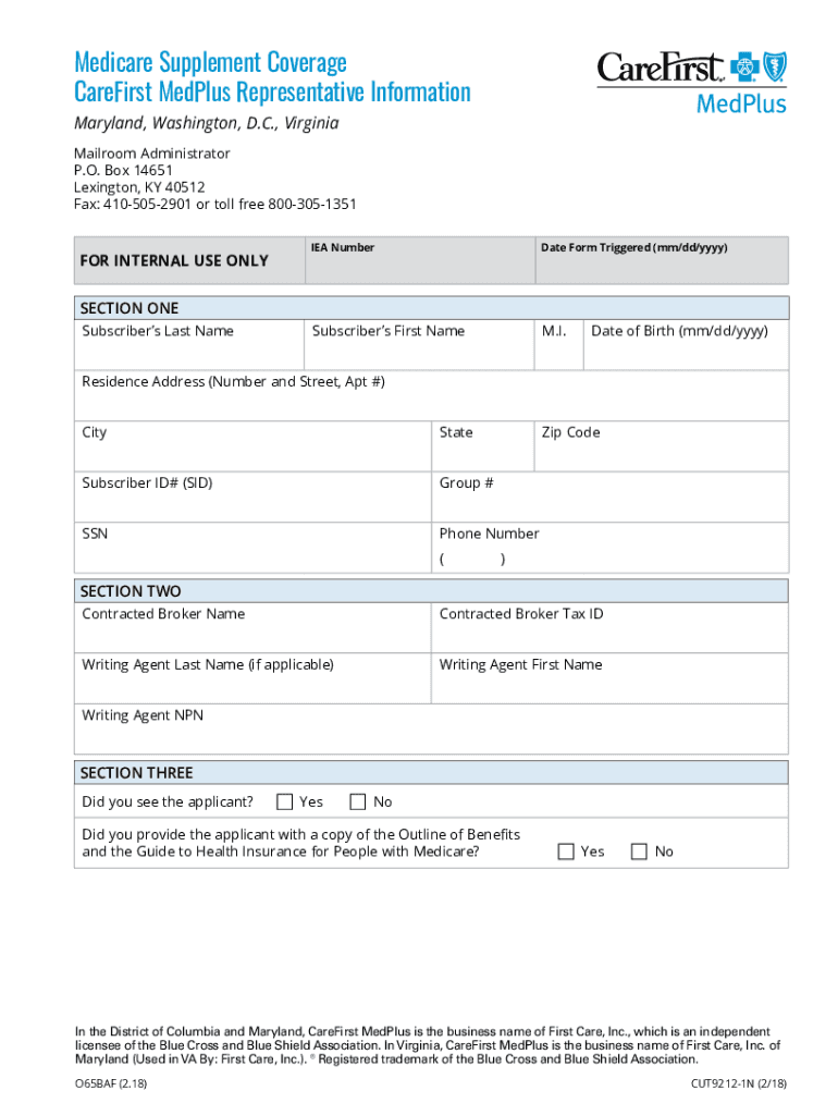 Fillable Online Medicare Supplement Coverage Form - MD, DC, VA ...