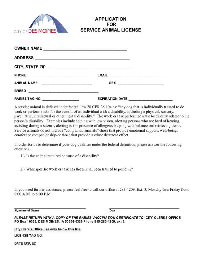 Fillable Online application for service animal license Fax Email Print ...