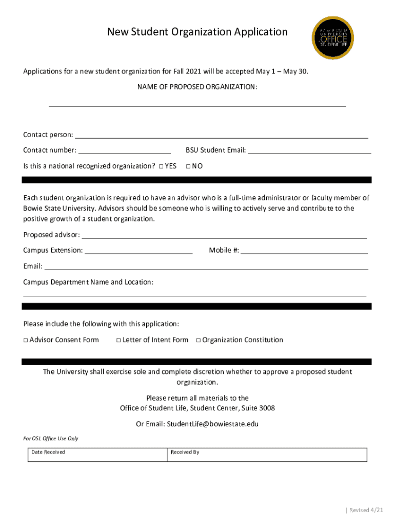 Fillable Online Starting an Organization - Penn State Student Affairs ...