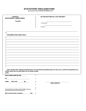 Fillable Online Statutory Declaration Lost Receipt - Finance Fax Email ...