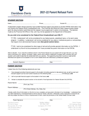 Fillable Online A dependent student whose parent(s) have ended financial support and refuse to ...