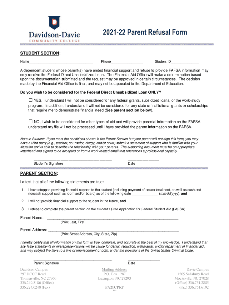Fillable Online A dependent student whose parent(s) have ended ...