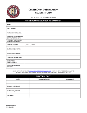 Fillable Online 20-21 Classroom Observation Request Form Fax Email ...