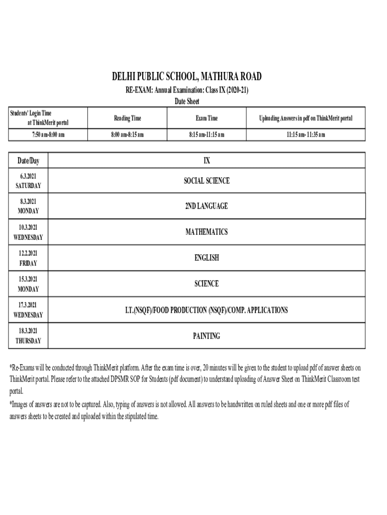 Fillable Online Schedule-for-Annual-Examination-for-Classes-III-to-VII ...