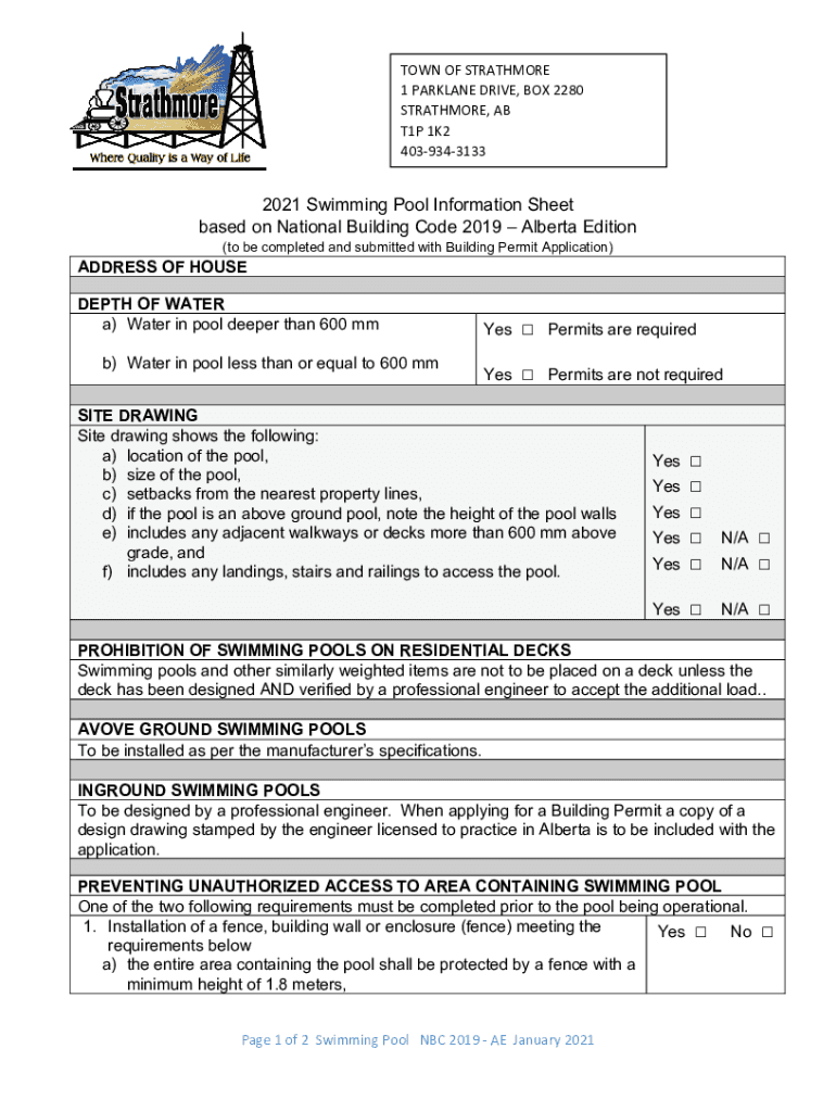 Fillable Online Residential Swimming Pool, Spa & Hot Tub Permit ...