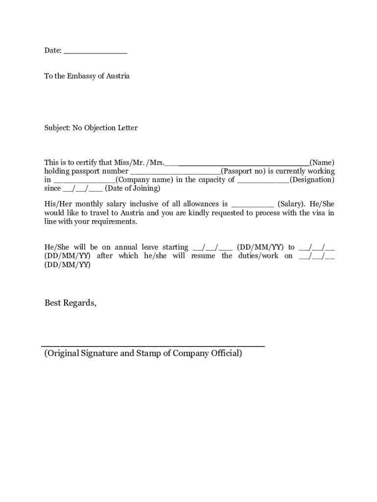 Fillable Online No Objection Statement - BMEIA Fax Email Print - pdfFiller