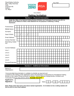 Fillable Online NVB 1 Vetting Invitation Form - Diocese of Ossory Fax ...