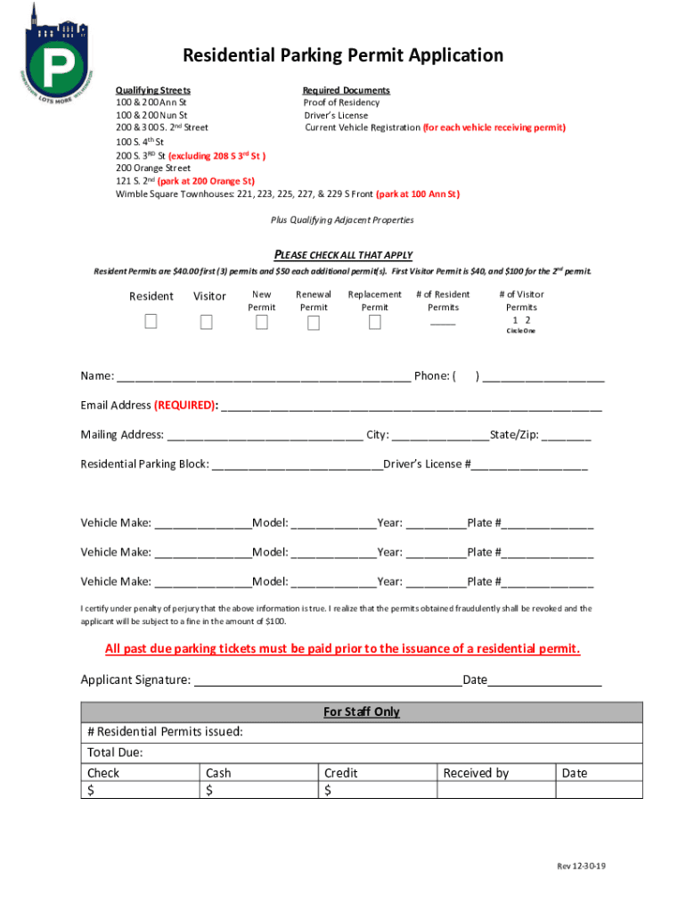 Fillable Online Various Parking Permits Information & Application Fax Email Print - pdfFiller