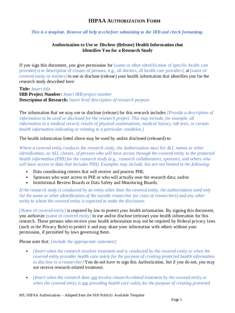 HIPAA Summary - Wayne State University Research Doc Template | pdfFiller