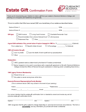 Fillable Online Estate Gift Confirmation Form - Planned Giving Fax ...