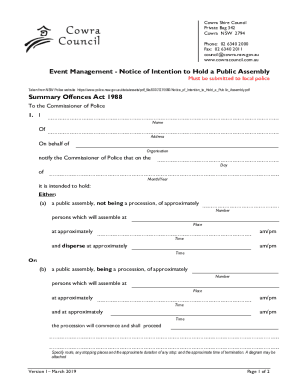 Fillable Online Forms - Event Management - Notice of Intention to Hold ...