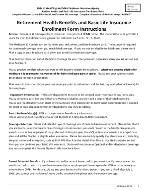 Fillable Online peia wv Retirement Health Benefits and Basic Life Insurance Enrollment ... Fax ...