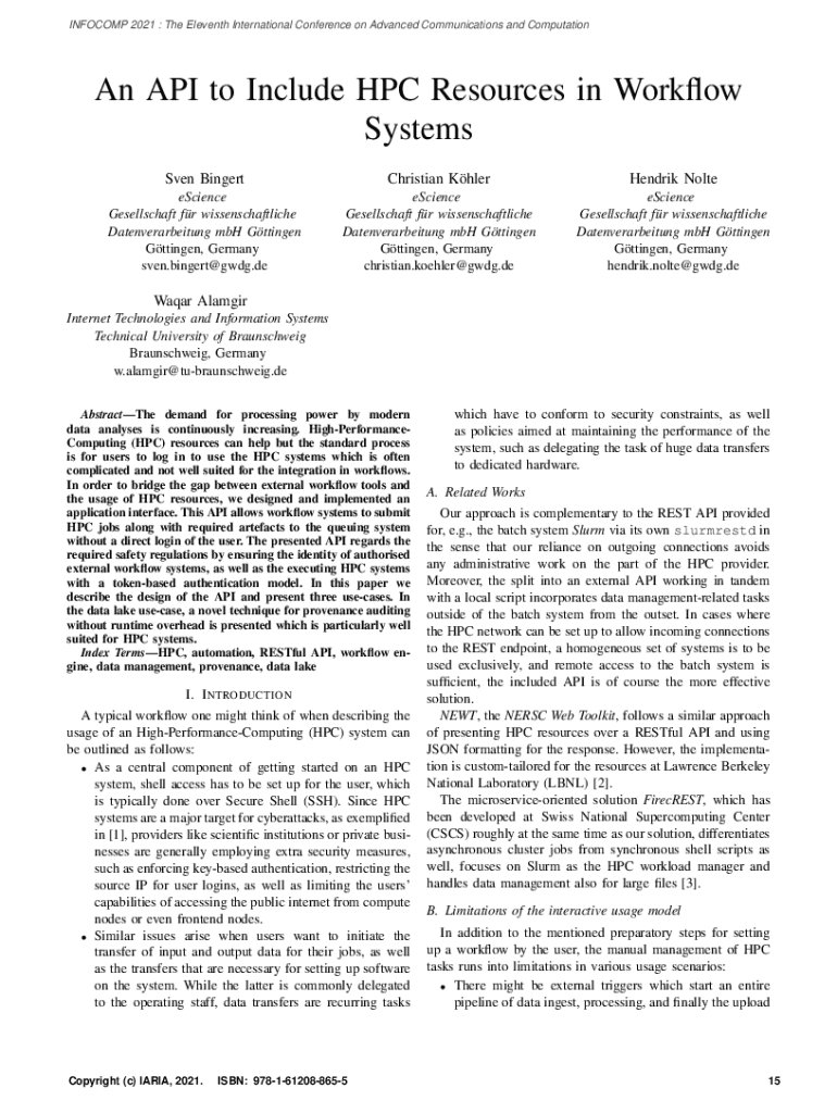 Fillable Online An API to Include HPC Resources in Workflow Systems Fax Email Print - pdfFiller