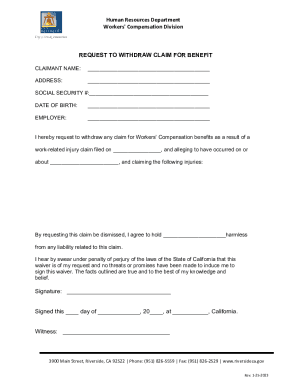 Fillable Online Request to withdrawal claim for benefits - RiversideCA ...
