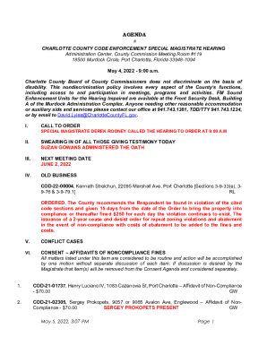 Fillable Online Special Magistrate of the Code Enforcement Unit Hearing ...