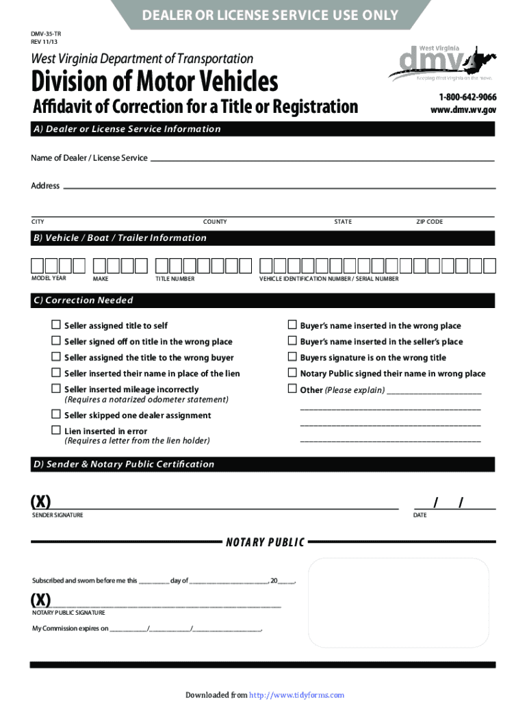 Fillable Online Bill Of Sale Form West Virginia Affidavit Of Correction For A ... Fax Email ...