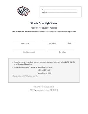 Fillable Online Transcripts - Woods Cross High School Fax Email Print - pdfFiller