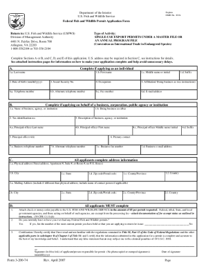 Fillable Online Federal Fish and Wildlife Permit Application Form ...