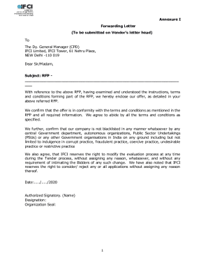 Fillable Online 1 Annexure I Forwarding Letter (To be submitted on ...