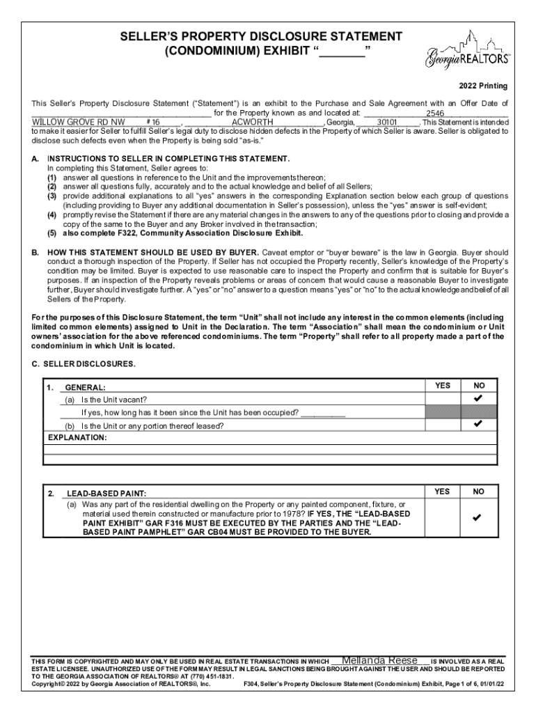 Fillable Online SELLER'S PROPERTY DISCLOSURE STATEMENT EXHIBIT Fax ...
