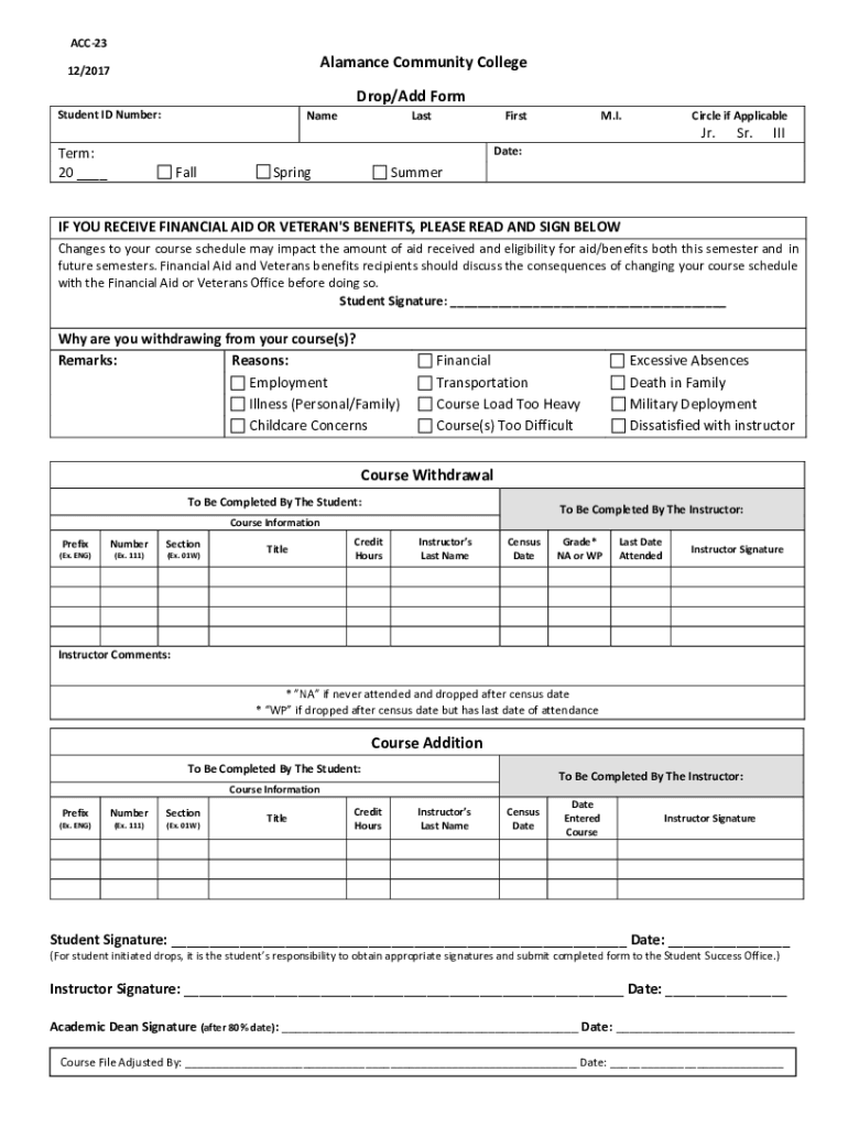 Fillable Online Alamance Community College Drop/Add Form Fax Email ...