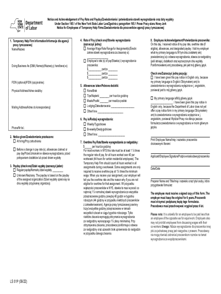 Fillable Online Revised New York State Notice of Pay Rate Requirements ...