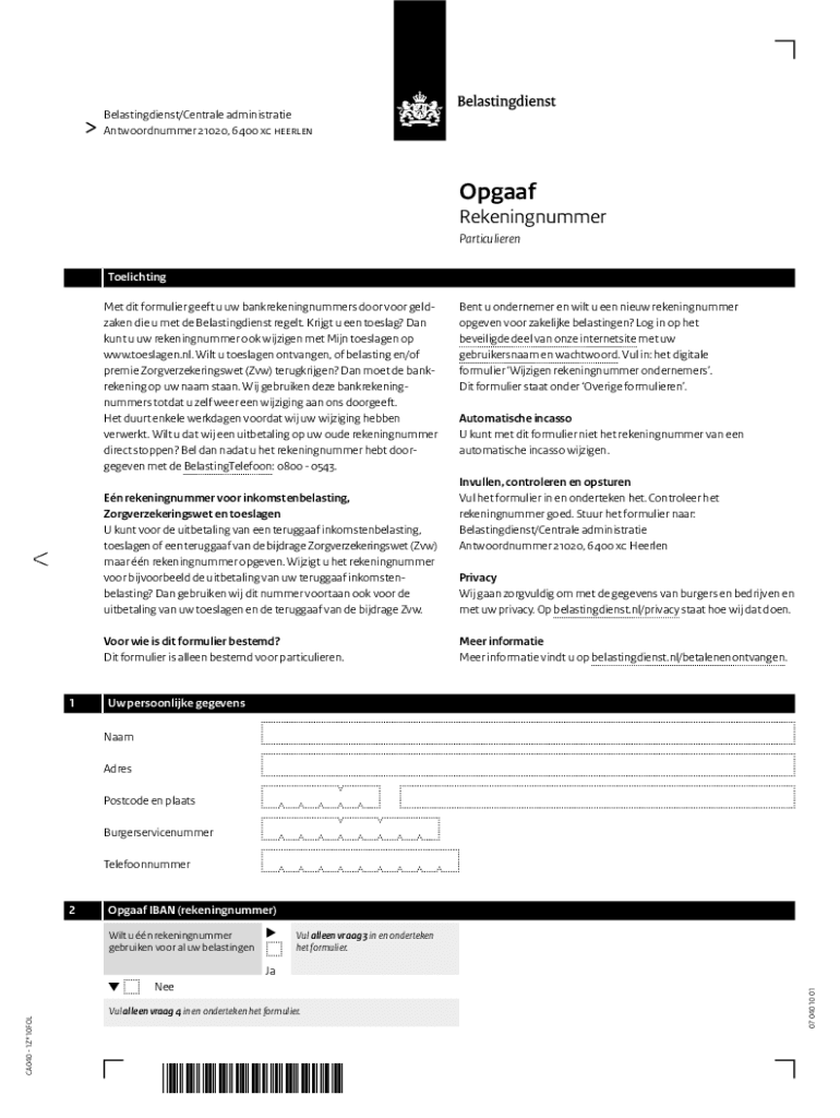 Fillable Online Rekeningnummer doorgeven - zo doet u dat ...