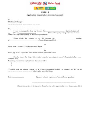 Fillable Online FORM 5 PPF Premature closure of account - Union Bank of ...