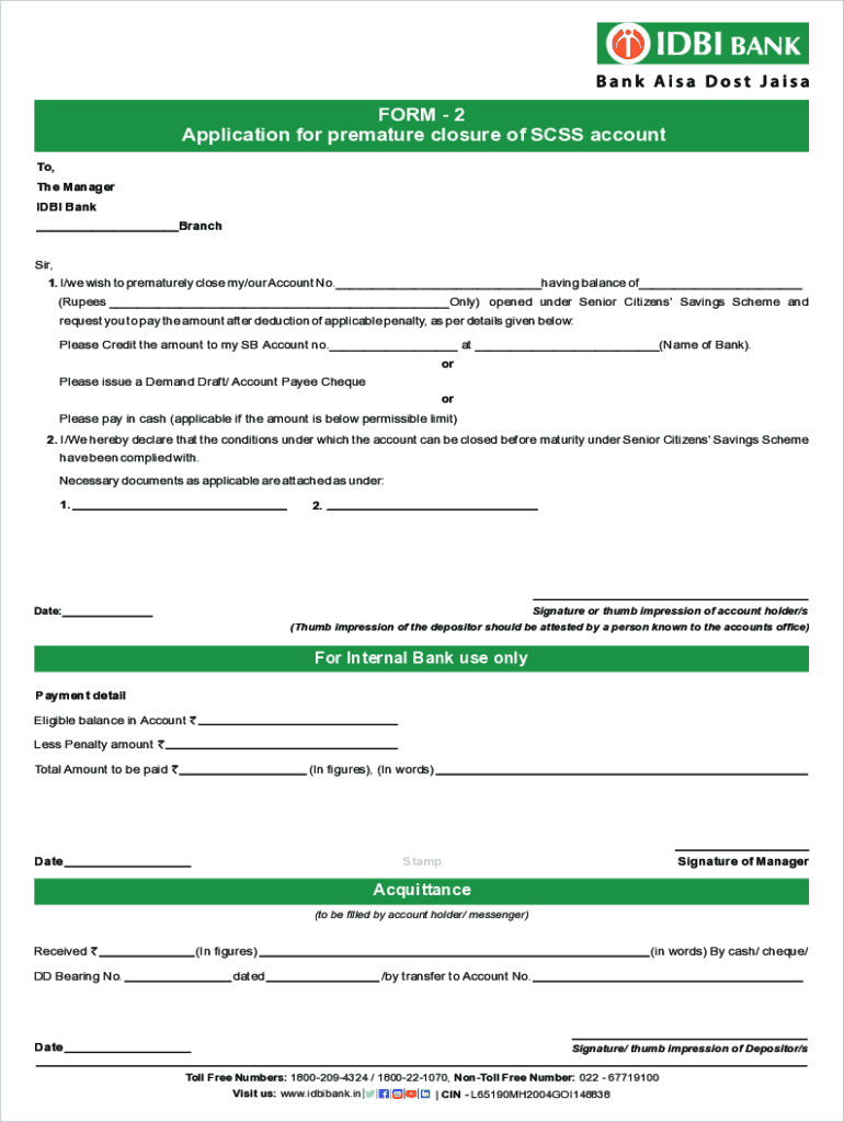 Fillable Online Form 2 Application for premature closure of SCSS ...