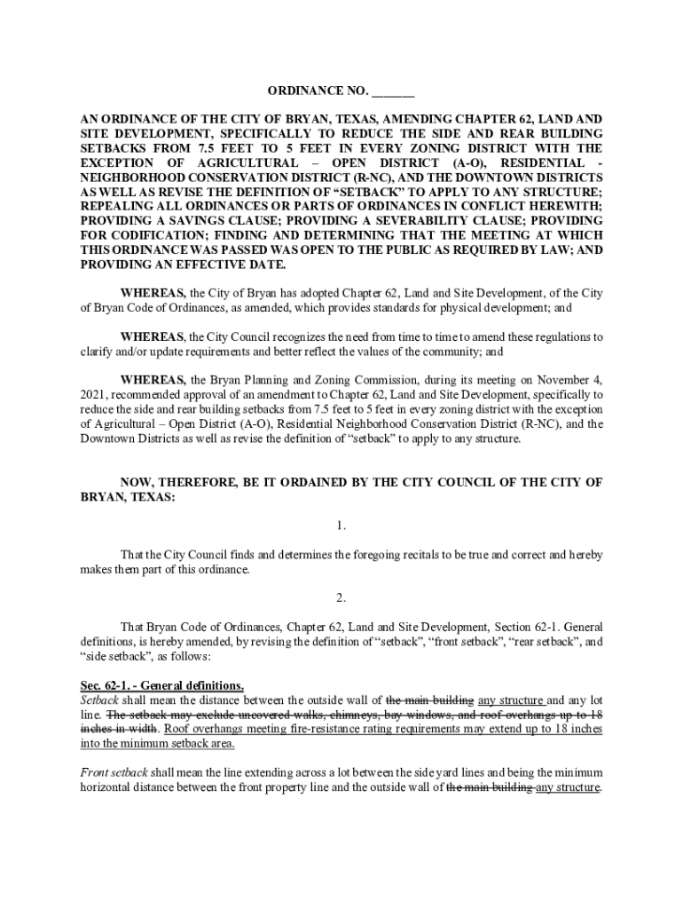 Fillable Online an ordinance of the city of bryan, texas, amending ...