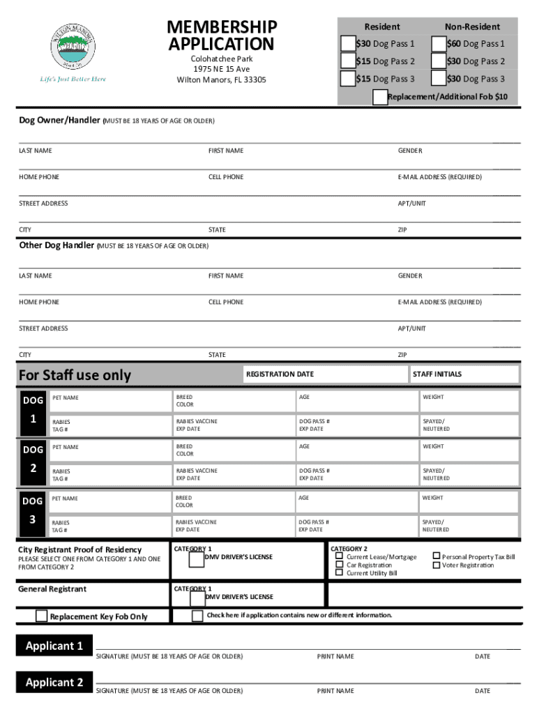 Fillable Online MEMBERSHIP APPLICATION - Wilton Manors Fax Email Print - pdfFiller