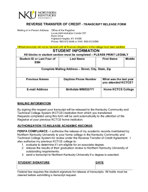 Fillable Online transcript request form - Northern Kentucky University ...