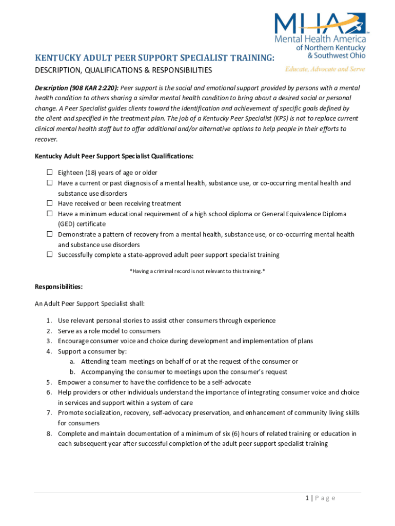 Fillable Online Adult Peer Support Certification Training Application ...
