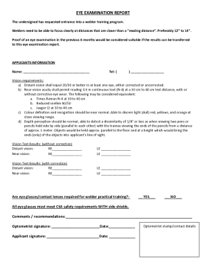 Fillable Online EYE EXAMINATION REPORT - Canadian Welding Skills Fax ...