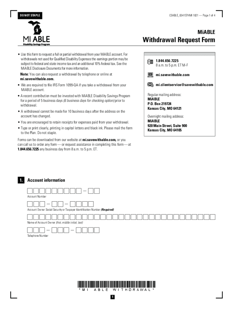 Fillable Online Withdrawal Form - ABLE for All Savings Plan Fax Email Print - pdfFiller