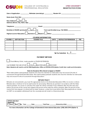 Fillable Online CSUDH Open University Registration Form. CSUDH Open ...