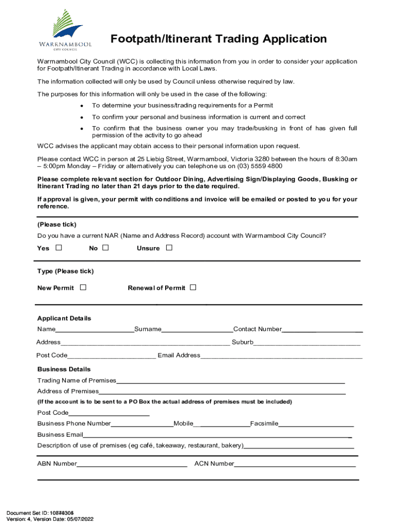 Fillable Online ECM10844304v4Footpath and Itinerant Trading Application ...