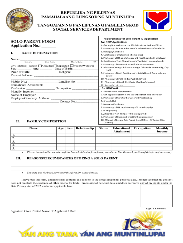 Solo parent application form: Fill out & sign online | DocHub