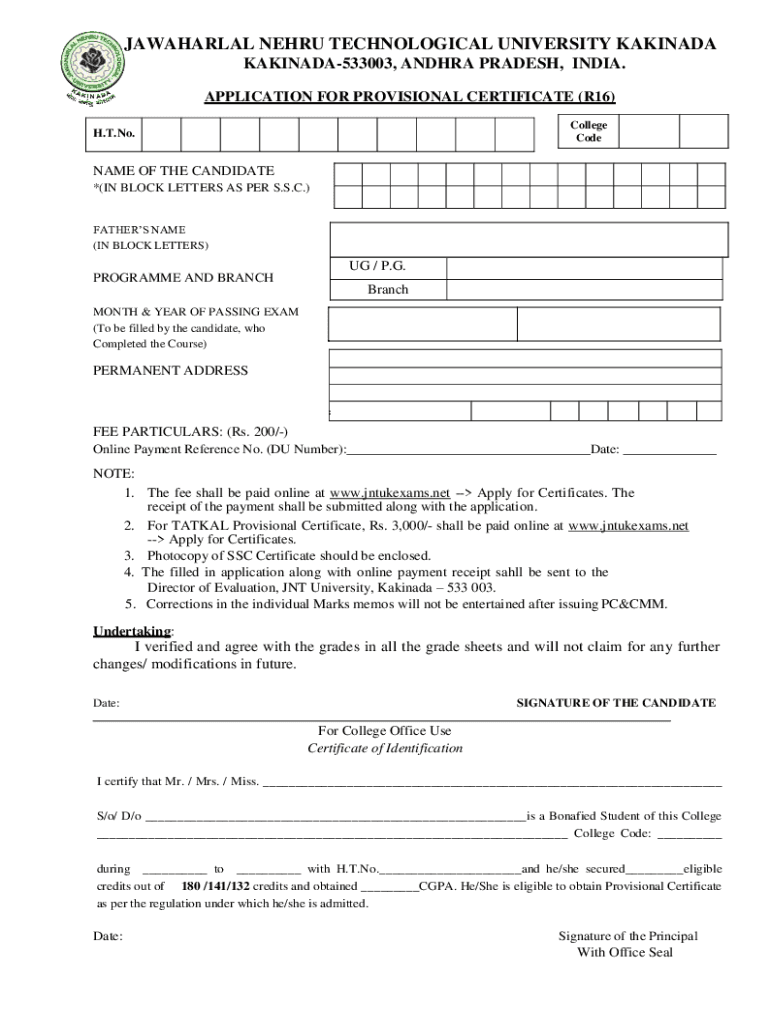 Fillable Online JNTUK Certificates Apply Online - PC, CMM, OD ...