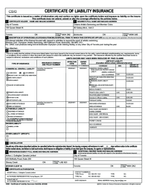 Fillable Online Certificate of Liability Insurance - Richmond, CA Fax ...