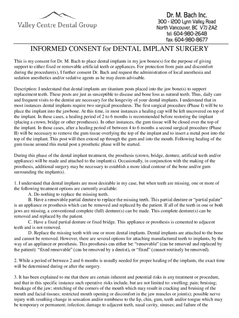 Fillable Online CONSENT FORM: DENTAL IMPLANT(S) - PatientPop.com Fax Email Print - pdfFiller
