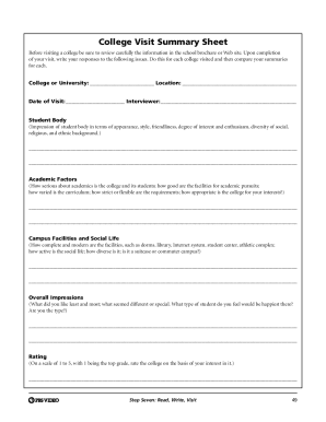 Fillable Online College Visit Summary Sheet Fax Email Print - pdfFiller