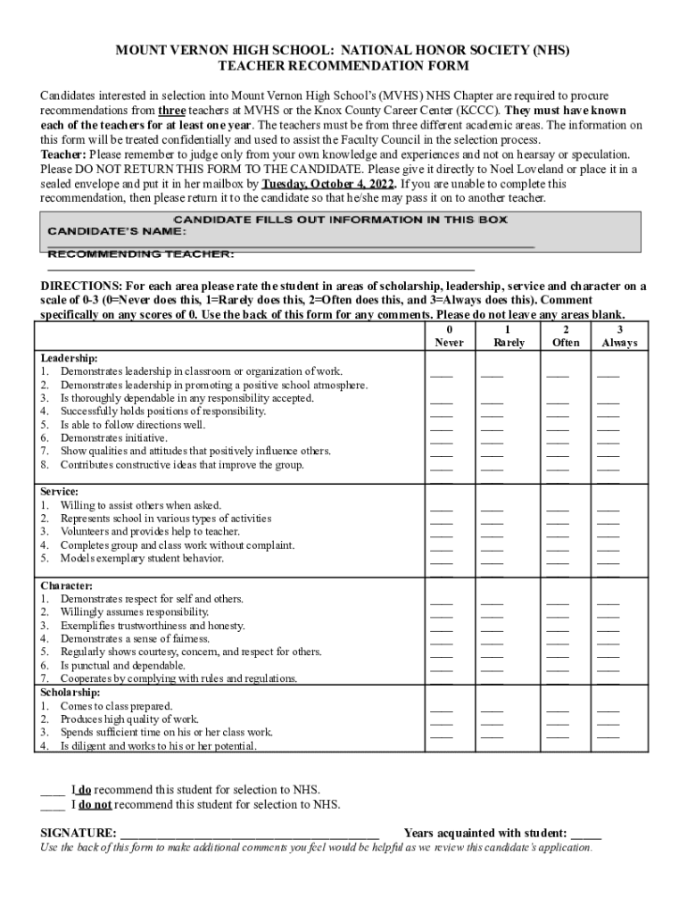Fillable Online National Honor Society Application - SharpSchool Fax Email Print - pdfFiller